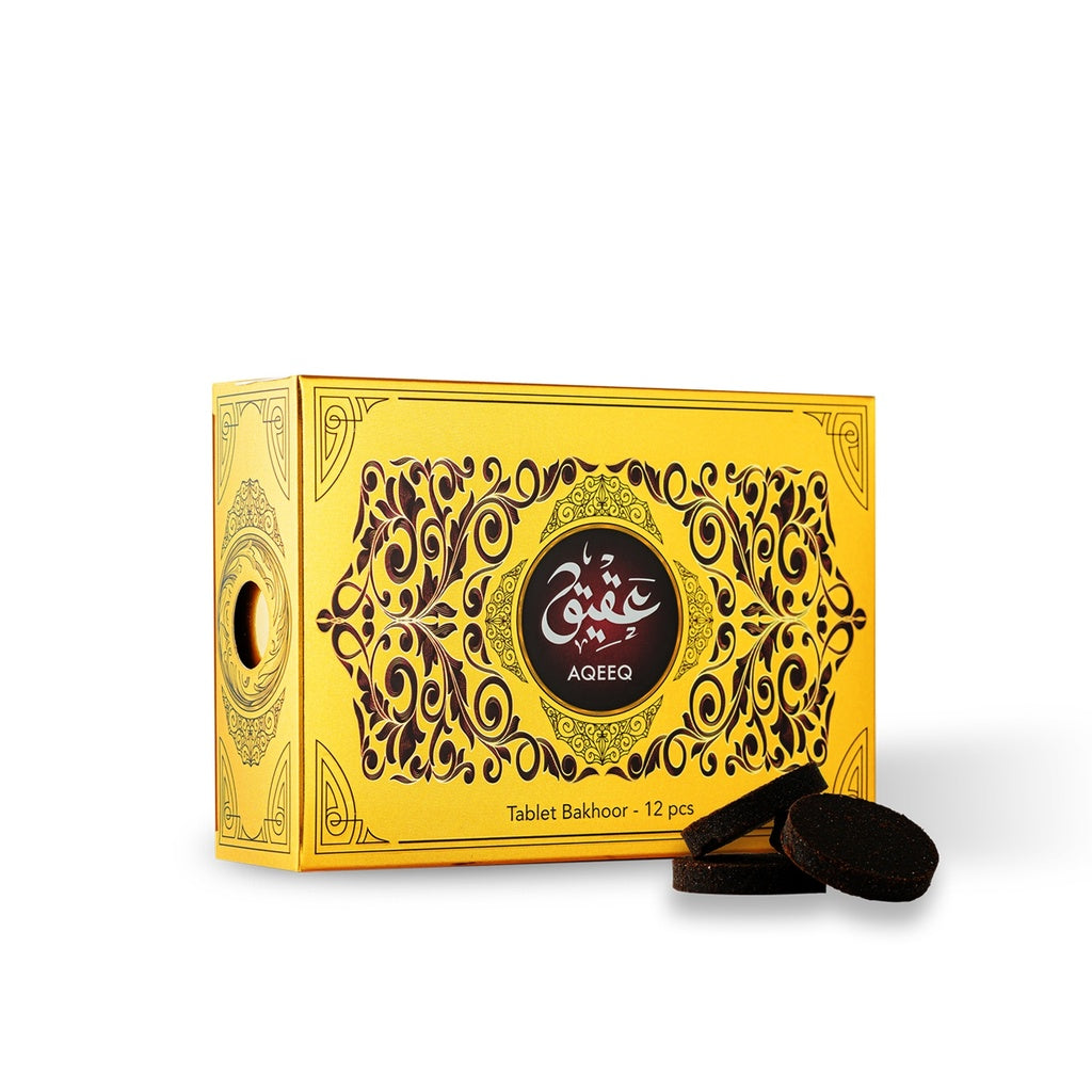 Aqeeq Non Alcoholic Bakhoor Tablets 50 GM (12 PCS) - Golden Box Collec ...